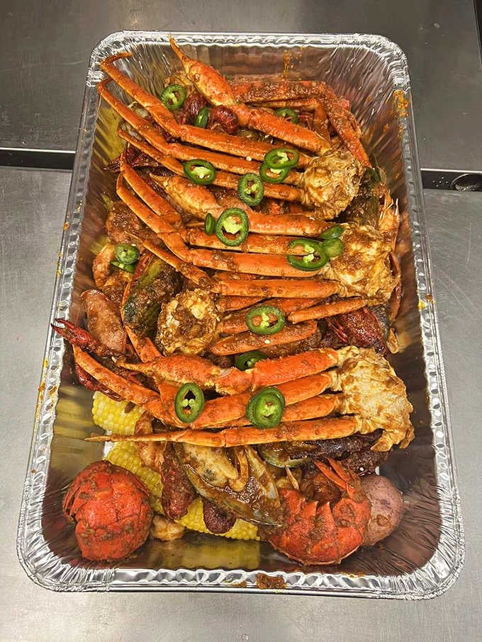 Those crab legs sprawled across the tray like ocean royalty, glistening with seasoning and ready for conquest.