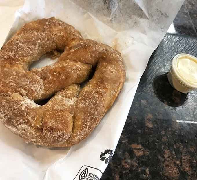 This cinnamon-sugar pretzel with cream cheese dipping sauce is basically a warm hug you can eat with your hands.
