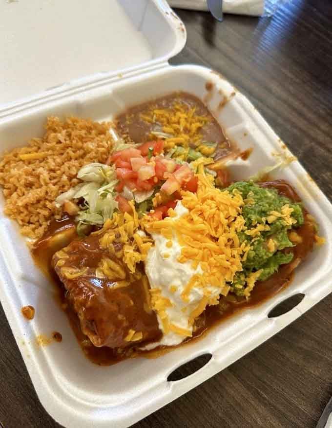This chimichanga plate comes loaded with rice, beans, and enough toppings to make your taste buds sing harmony.