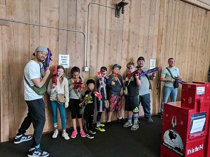 Multi-generational mayhem at its finest, where grandparents and grandkids finally find common ground through foam warfare.