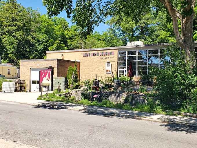 Behind that mid-century modern facade lies a winery proving Michigan can hold its own in the grape game.