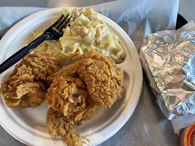 Golden, crispy perfection with mac and cheese that could make a grown person weep tears of pure joy.