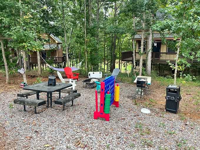 The communal gathering space where you'll pretend you're roughing it while grilling on perfectly good equipment.