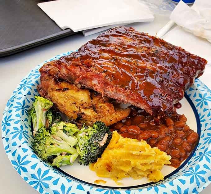 These ribs have that perfect bark and smoke ring that make barbecue purists weep tears of joy.
