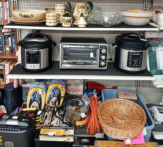 Modern appliances rubbing shoulders with retro treasures&mdash;it's like a kitchen appliance family reunion nobody expected.