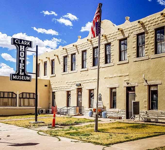 The Clark Hotel's vintage sign and classic architecture transport you straight back to Route 66's golden era.