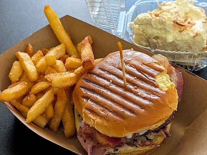 The Big Brown Burger arrives like a champion, stacked high and ready to win your heart completely.