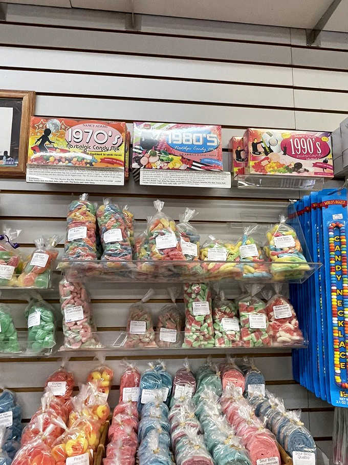 Nostalgic candy organized by decade because apparently time travel is delicious and comes in colorful wrappers.