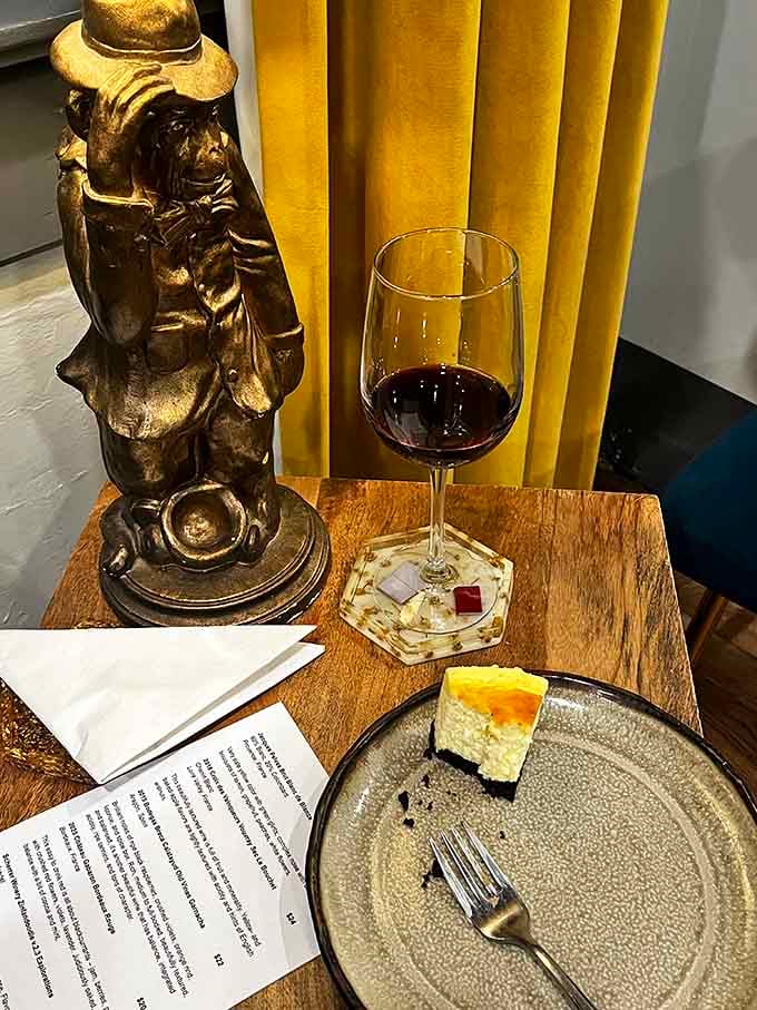 Red wine and cheesecake: because sometimes the best book pairings have nothing to do with literature.