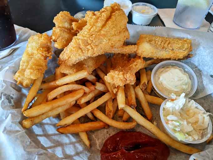 Golden, crispy fish that would make any Friday night fish fry jealous, served with fries that actually taste like potatoes.