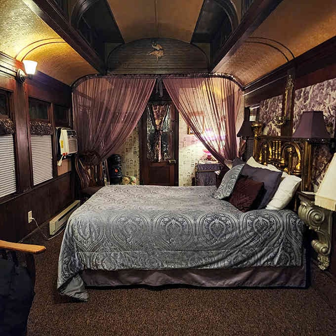 Sleep like railroad royalty in a bedroom that's equal parts Orient Express fantasy and Minnesota cozy reality.