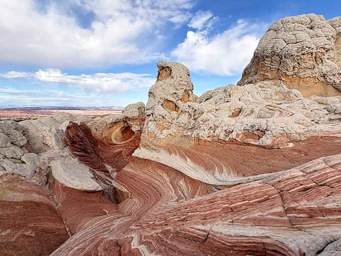 These rock formations twist and turn like someone hit the "swirl" button on Mother Nature's blender 190 million years ago.