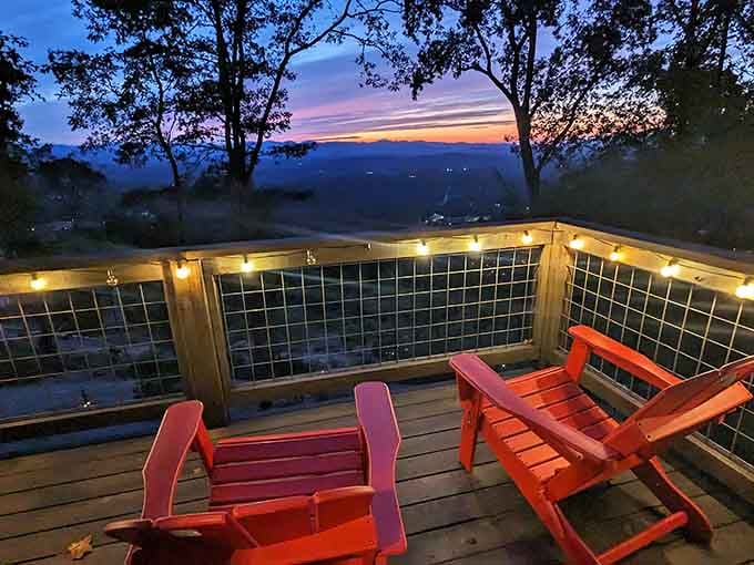 Sunset views from this deck rival any enchanted castle, minus the dragons and plus the Adirondack chairs.
