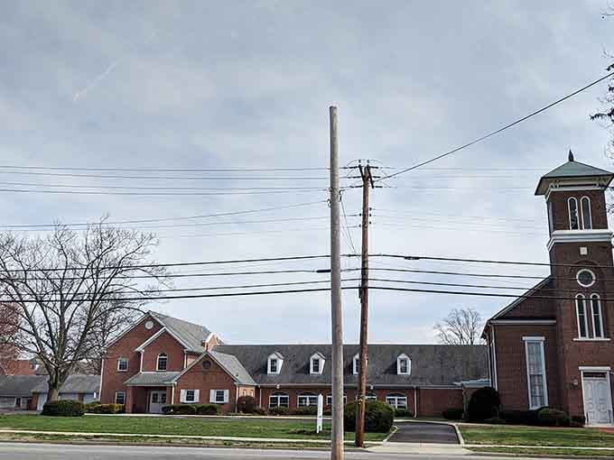 First Baptist Church stands tall, reminding everyone that steeples never go out of architectural style.