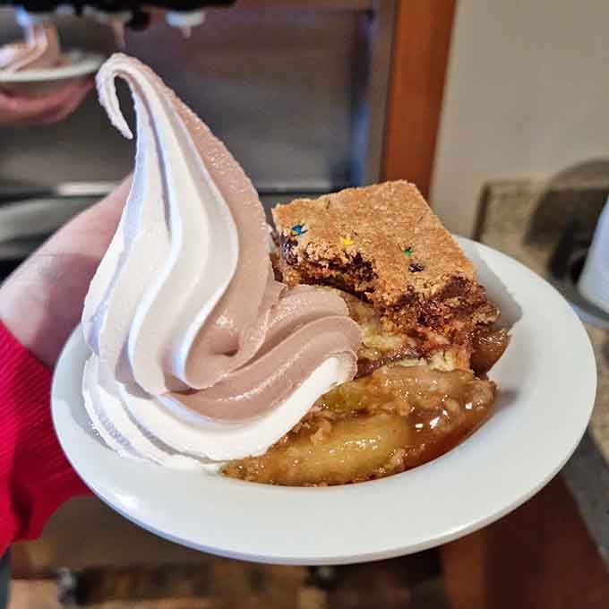 Soft-serve ice cream towering over pie and bars&mdash;because apparently choosing just one dessert is for amateurs and quitters.