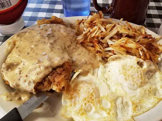 That golden-crusted chicken fried steak drowning in gravy could make a vegetarian reconsider their life choices, just saying.