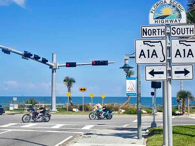 The A1A signs point both ways because paradise doesn't play favorites along this legendary coastal route.