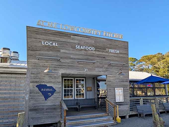 The weathered wood facade and "Local Seafood Fresh" sign promise honest cooking without the fancy pretense.