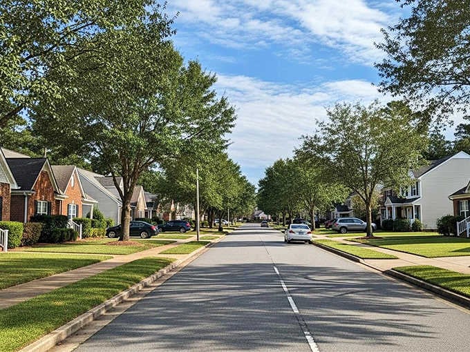 A tree-lined street and manicured lawns show what happens when a community takes pride in its appearance.