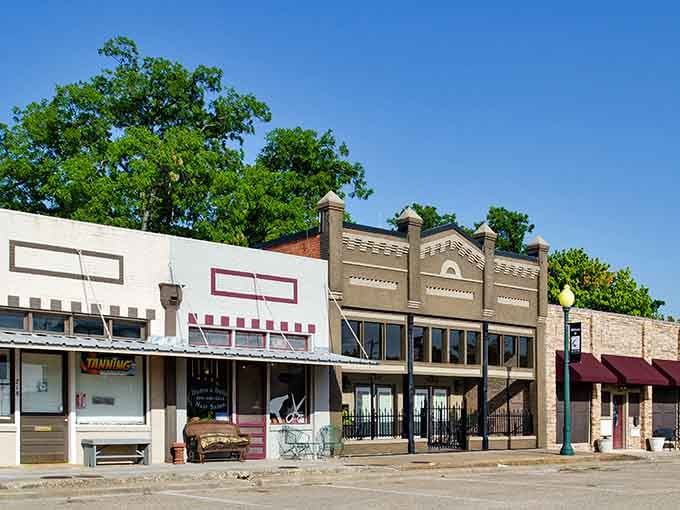 Tree-lined streets and varied storefronts create a downtown where every building tells its own unique story.