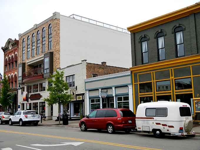 Mixed architectural styles create a streetscape that's more interesting than any cookie-cutter development you'll find in the suburbs.