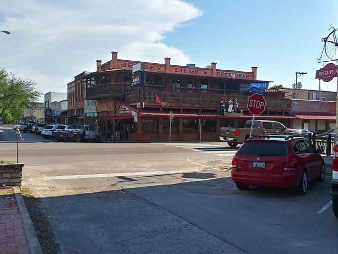 That two-story restaurant building looks ready to feed half the county with room to spare upstairs.