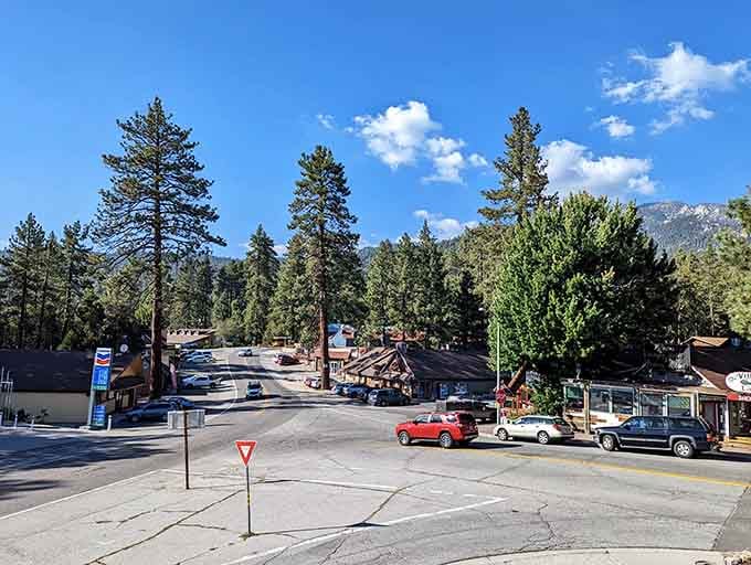 Mountain peaks frame Idyllwild's village center where creative spirits gather and the air tastes crisp as a fresh apple.