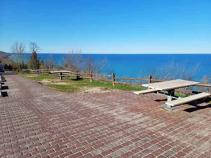 Brick pathways and picnic tables offer front-row seats to the greatest show on earth: endless blue horizons.