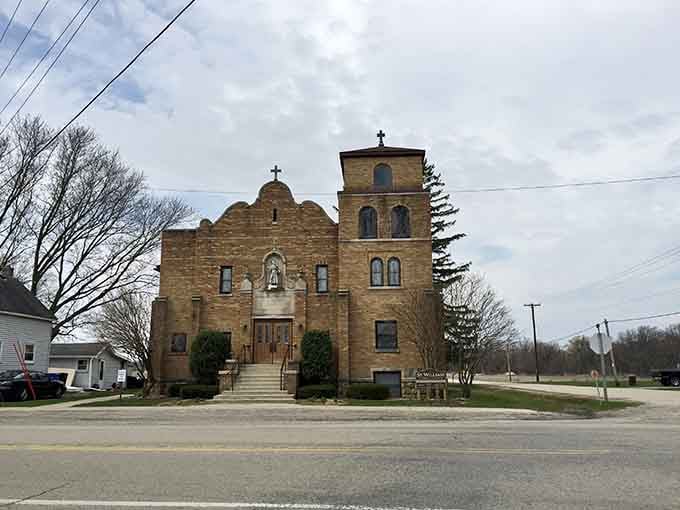 That beautiful stone church stands proud and timeless, a testament to faith and craftsmanship that endures through generations.