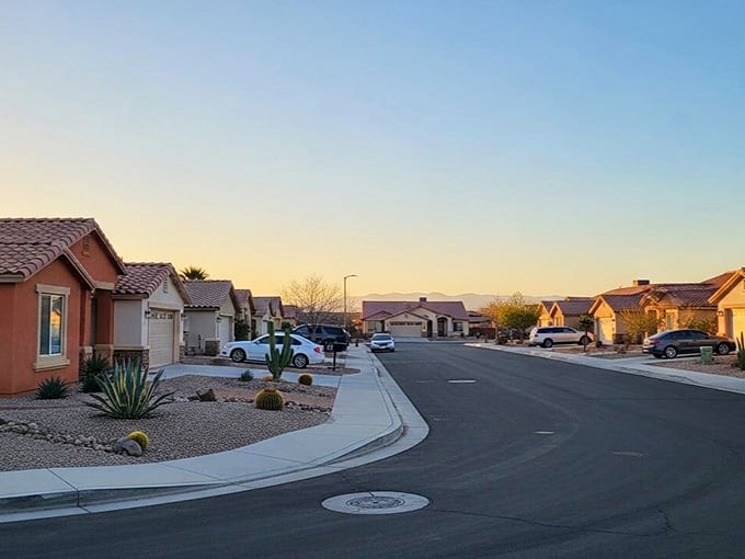 Desert neighborhoods glow at sunset, proving that affordable housing can still come with beautiful views.