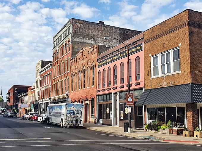 Historic brick buildings line up like old friends catching up after years apart, each with its own story.