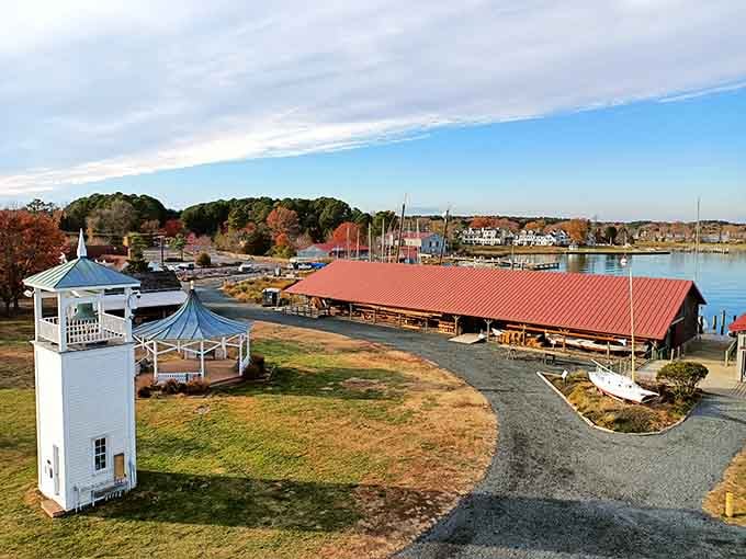 That charming lighthouse stands watch over the marina like a faithful guardian who's seen generations of boats come home.