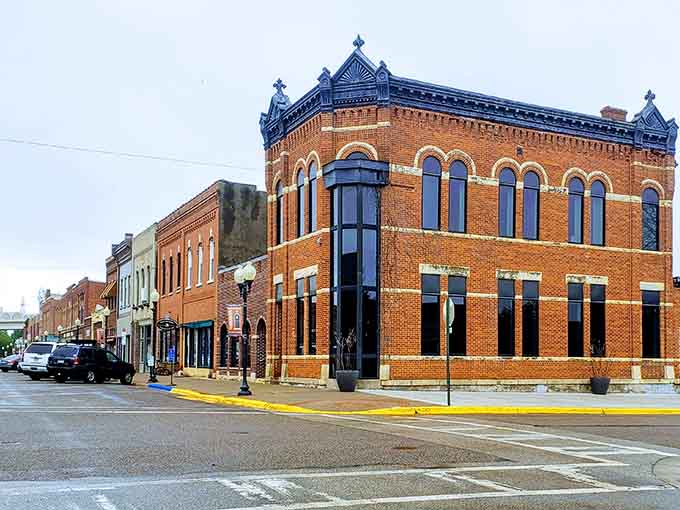 This ornate brick beauty with its decorative crown molding could give any big-city building a serious run for its money.