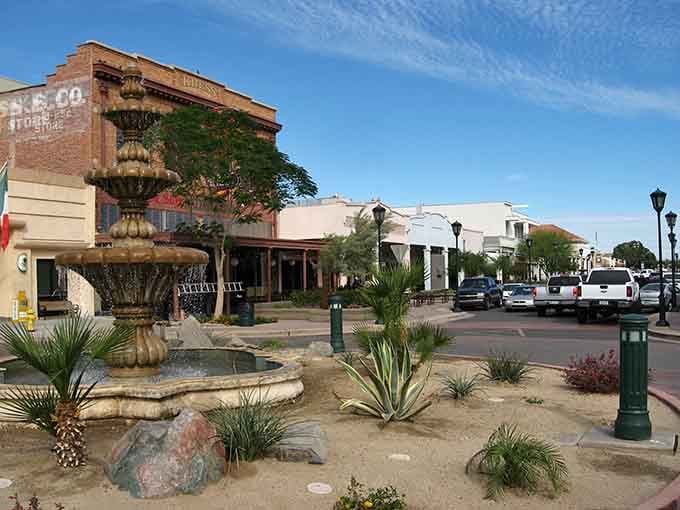 That fountain and those palm trees create a desert oasis where retirement living feels surprisingly luxurious and affordable.