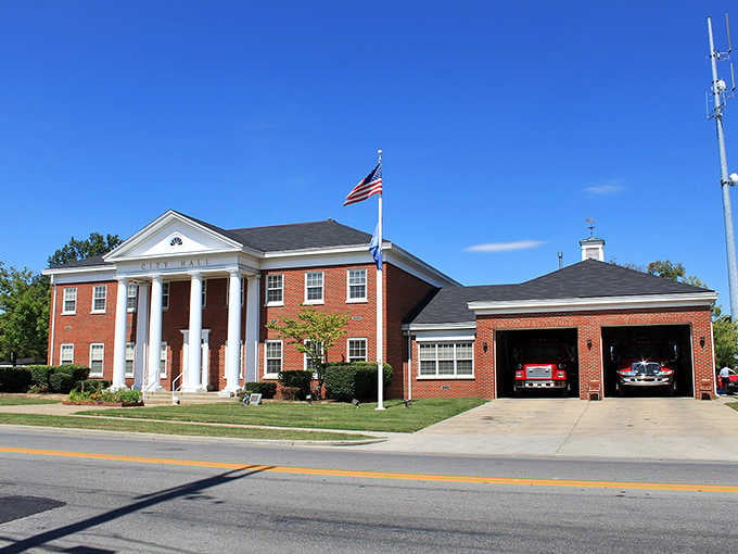 Those stately columns frame a fire station that takes civic pride seriously, standing ready with classic American elegance.