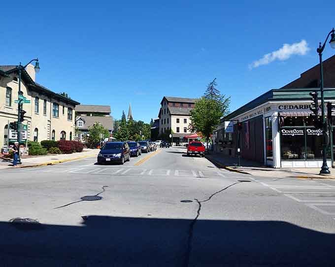 Limestone buildings and tree-lined streets create the kind of downtown where time slows down and nobody seems to mind.