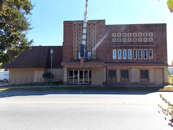 This Art Deco theater facade stands as a testament to when every town had a movie palace worth dressing up for.