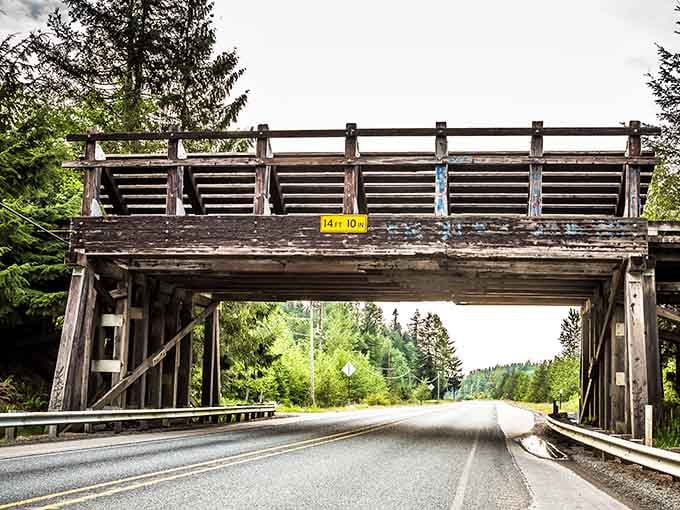 This rustic wooden bridge stands as a testament to simpler times when craftsmanship meant building things to last forever.