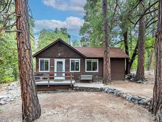 This cozy cabin nestled among towering pines looks like the perfect place to finally finish that novel.