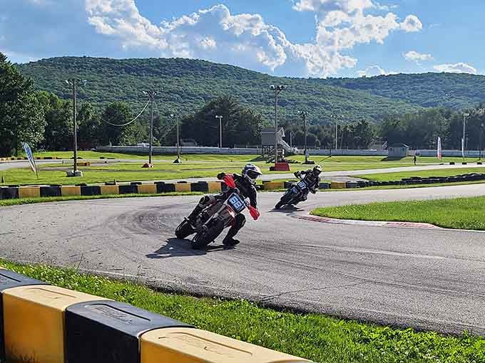 Oakland Valley Race Park delivers pure excitement as you lean into sharp turns and race motorcycles against a scenic backdrop.