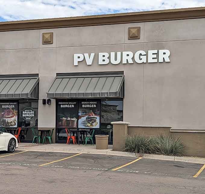 That simple storefront hides seriously good burgers, proving the best food often comes in the most unassuming packages.