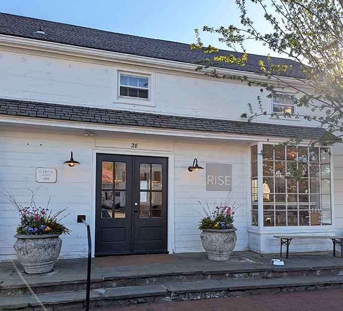 Those elegant planters flanking the entrance add charm to a spot where handcrafted doughnuts become edible art.