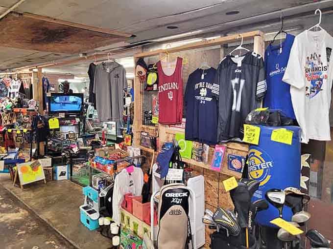 College sports jerseys hang like a hall of fame dedicated to Hoosier pride and Saturday afternoon game-day memories.