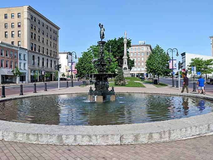 This elegant fountain anchors the public square, offering a peaceful gathering spot where neighbors have met for generations of conversation.
