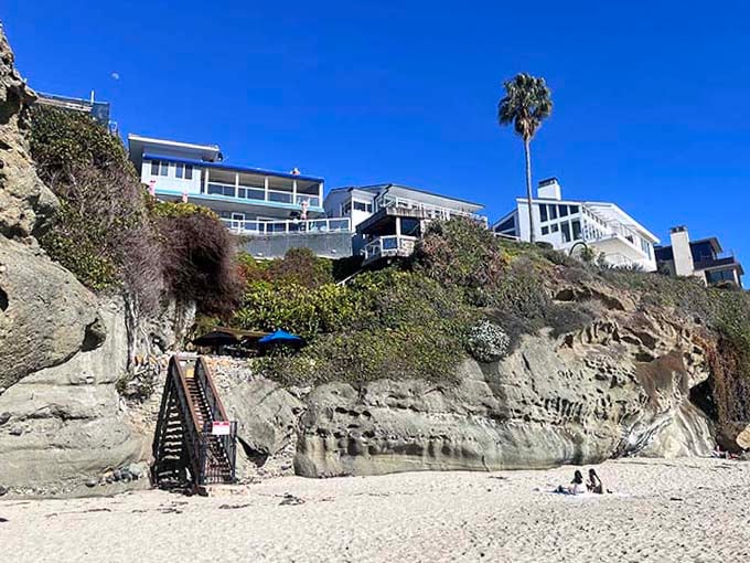 Beach access stairs that lead to paradise, no StairMaster membership required for this coastal workout.