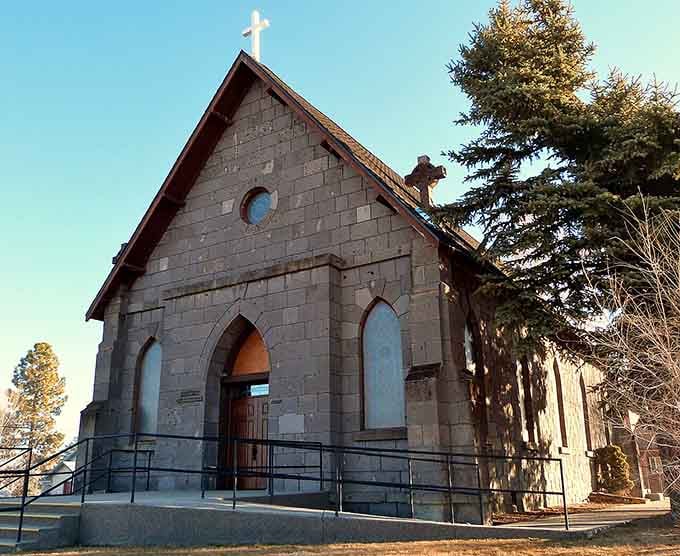 Sacred Heart Catholic Church's stone architecture stands as a testament to faith and craftsmanship in California's forgotten corner.