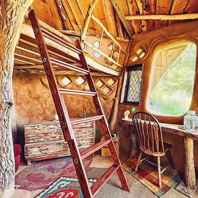 That ladder leads to sleeping quarters where childhood treehouse dreams meet grown-up comfort in perfect harmony.