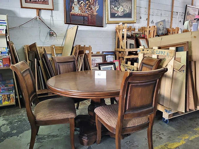That solid wood dining set is begging for a second act in someone's home sweet home.