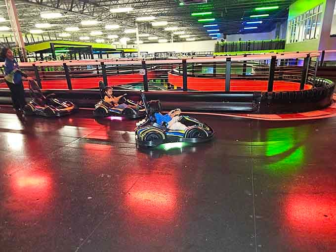 Future racing legends getting their start, complete with helmets that are almost as big as their dreams.