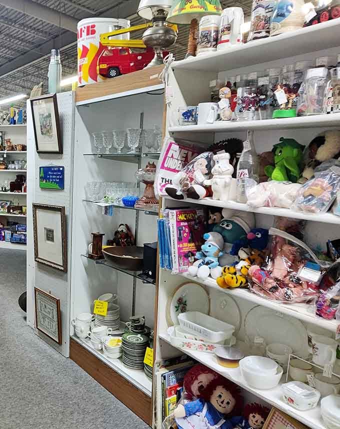 From plush companions to Depression glass, this eclectic mix somehow makes perfect sense when you see it together.